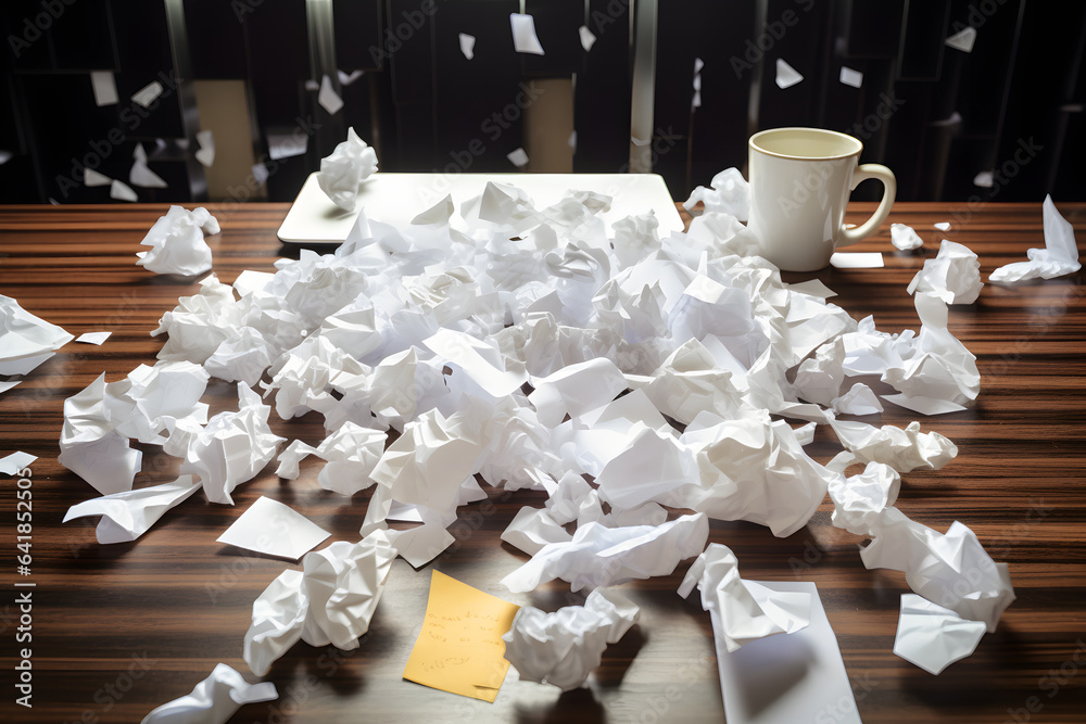 Crumpled paper with hurtful words thrown on a workspace desk. Stock ...