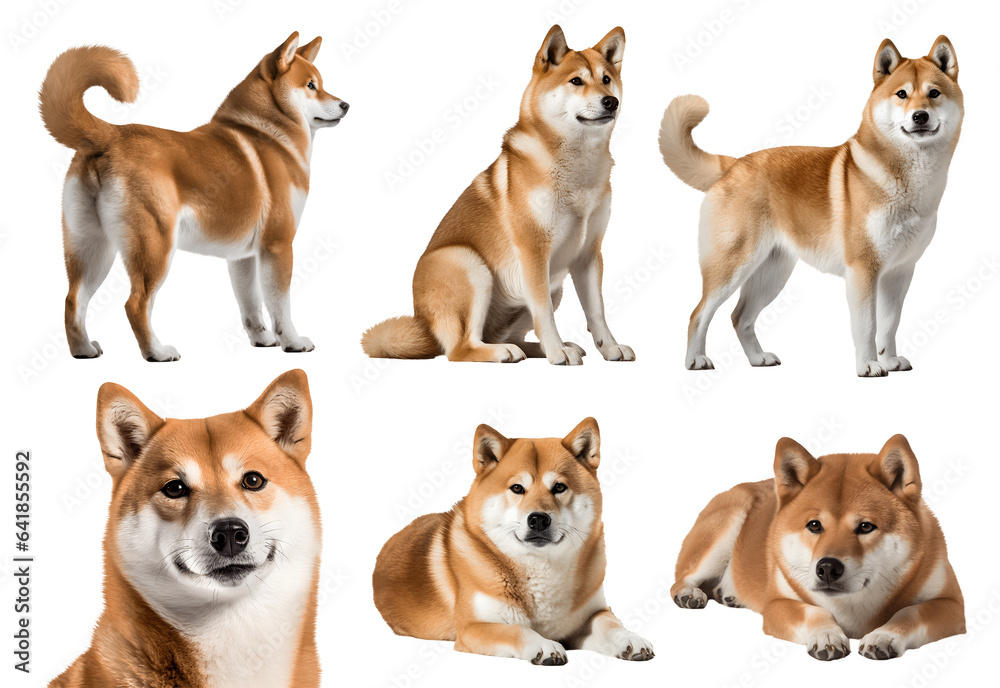 Shiba Inu dog puppy, many angles and view portrait side back head shot ...
