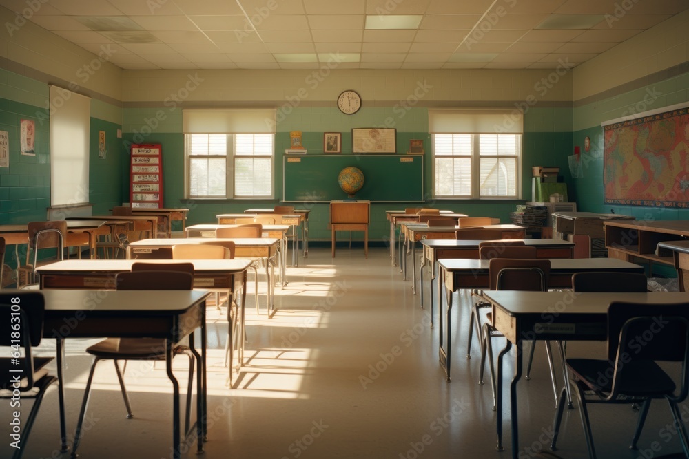 Empty classroom in an elementary school waiting to receive the students ...
