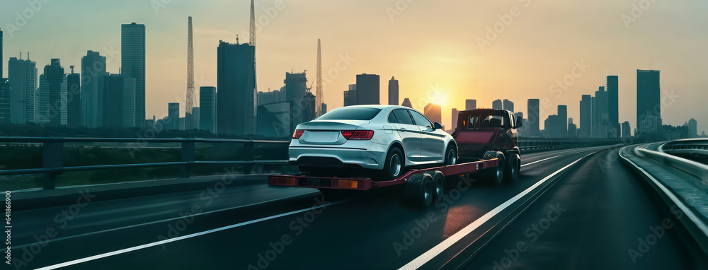 generic unidentifiable car loaded on a towing or recovery breakdown ...