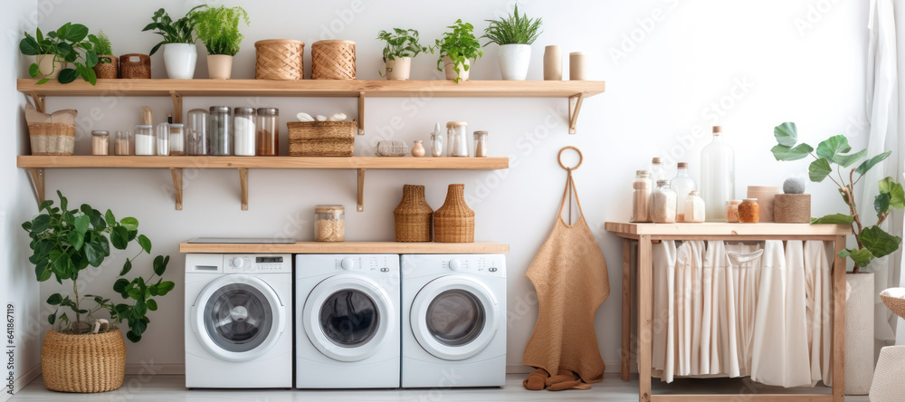 washing machines in a clean organized neat utility laundry room or ...