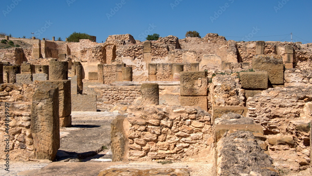 Stone walls and foundations in the Roman bath area of the Roman ruins ...