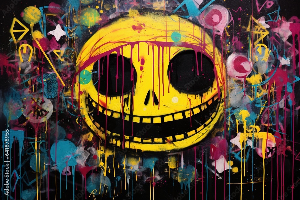 Smiley emoji punk rock style graffiti. Abstract background concept ...