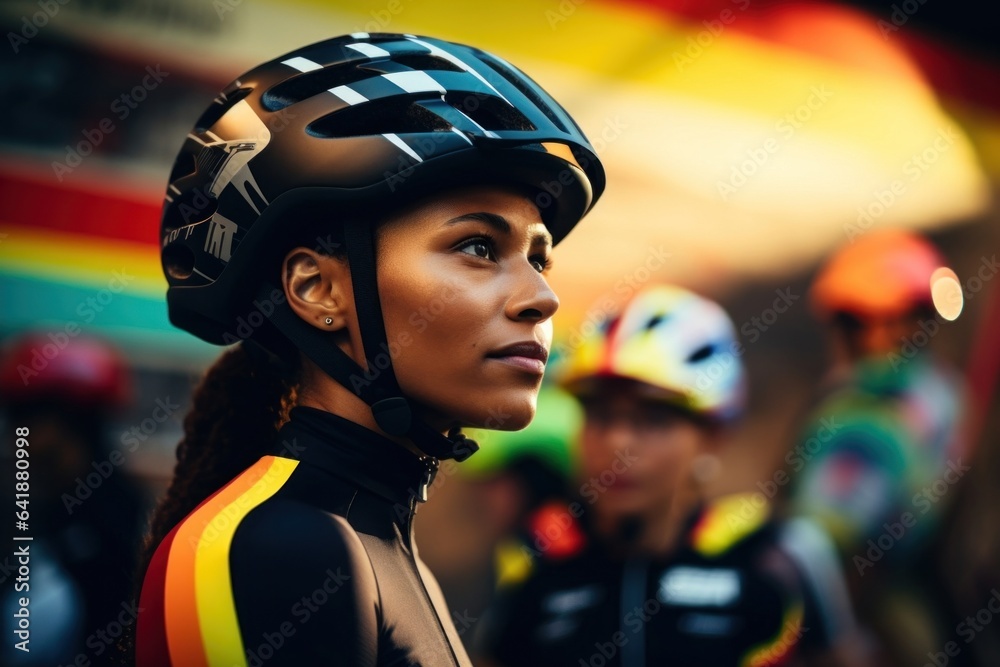 A stunning AfricanAmerican female sporting a track cycling helmet and ...