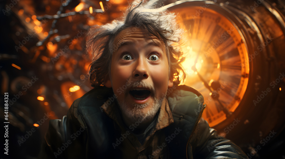 Age reversal concept. Old man's hair and beard juxtaposed with ...