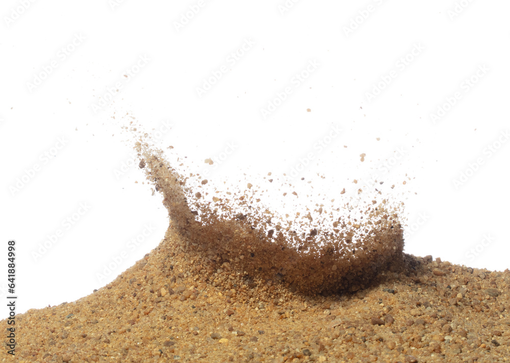 Golf ball explode from sand bunker. Golfer hit ball with club to sand ...