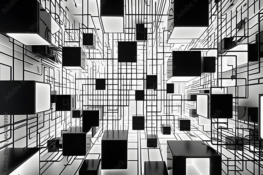 black and white background with square shapes 3D graphics Generate AI ...