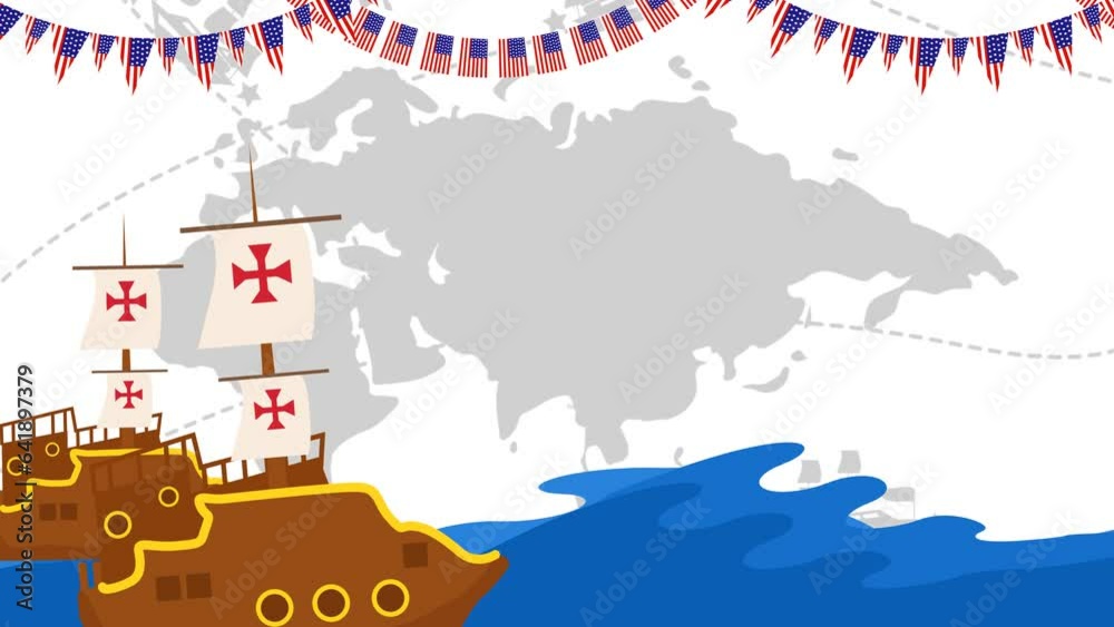 Animated background happy Columbus Day animation. October 9th 4k ...
