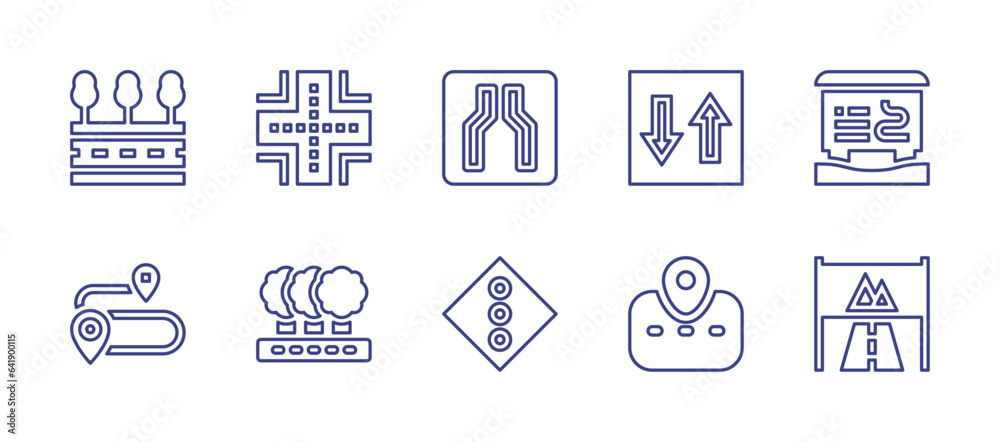 Road line icon set. Editable stroke. Vector illustration. Containing ...