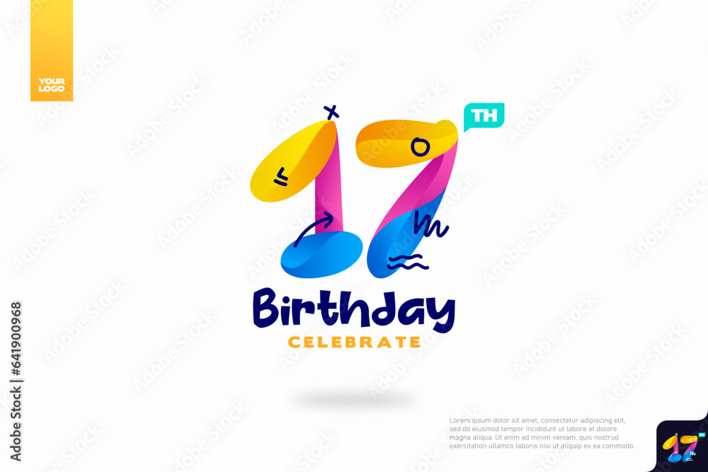 17th child birthday celebration party logo number. Stock Vector | Adobe ...