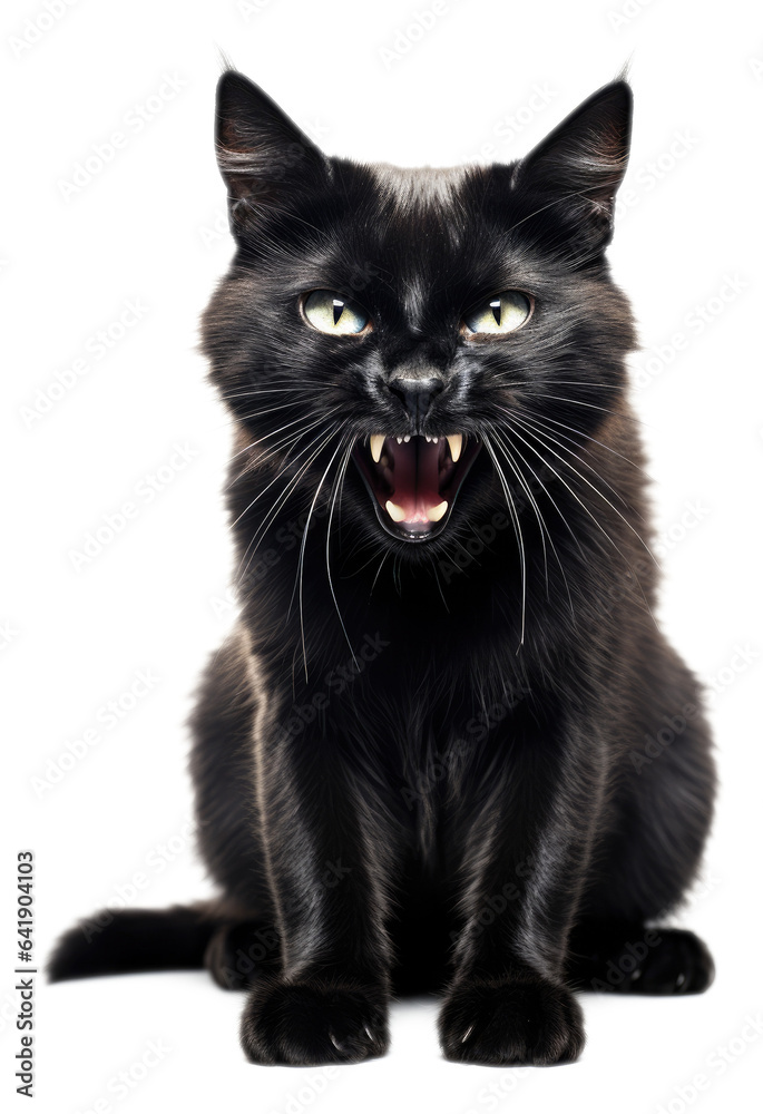 Black Cat Hissing Isolated on Transparent Background Stock Photo ...