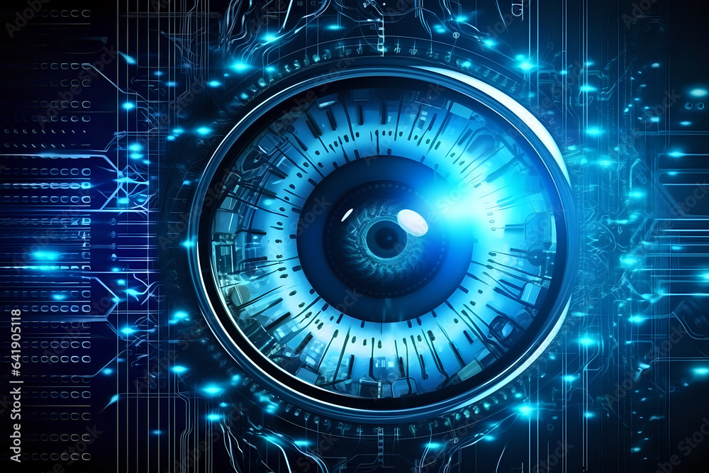 cyber security concept, cybernetic blue eye with technology futuristic ...