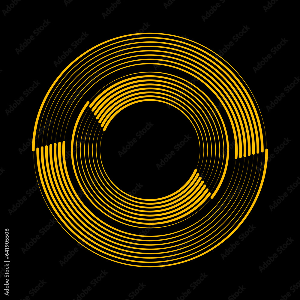 Yellow curvy speed lines in circle form. Geometric art. Vector ...