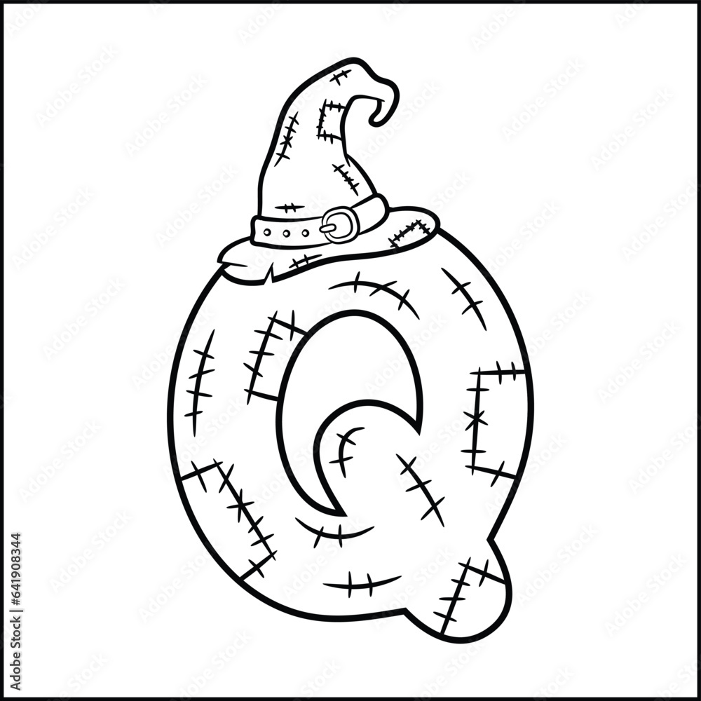 Halloween English Alphabet letter Q witch sketch theme drawing for ...