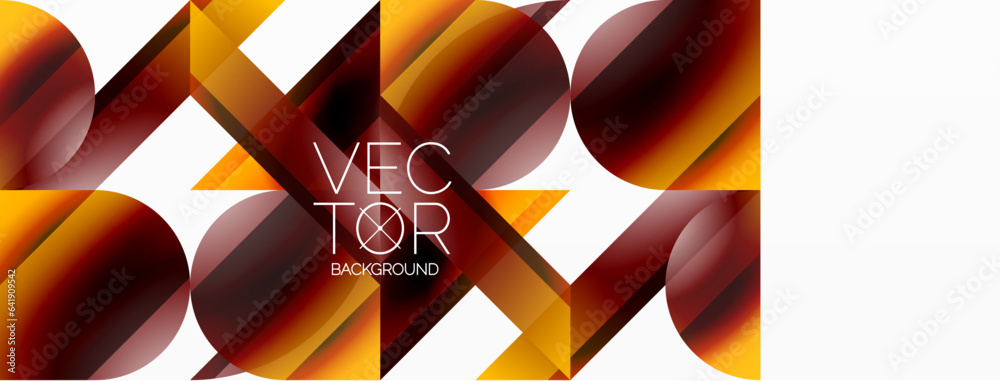 Vibrant color triangles and circles on white background intertwine to ...