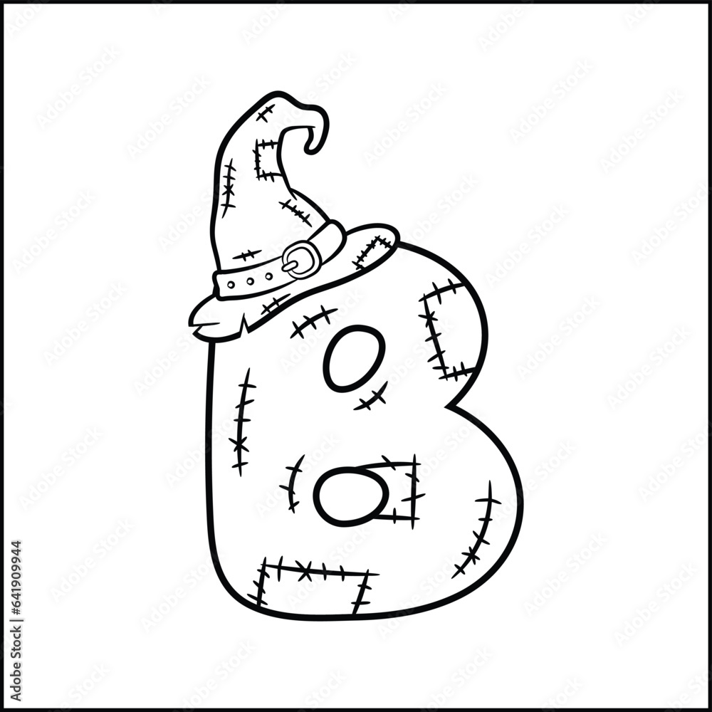 Halloween English Alphabet letter B witch sketch theme drawing for ...
