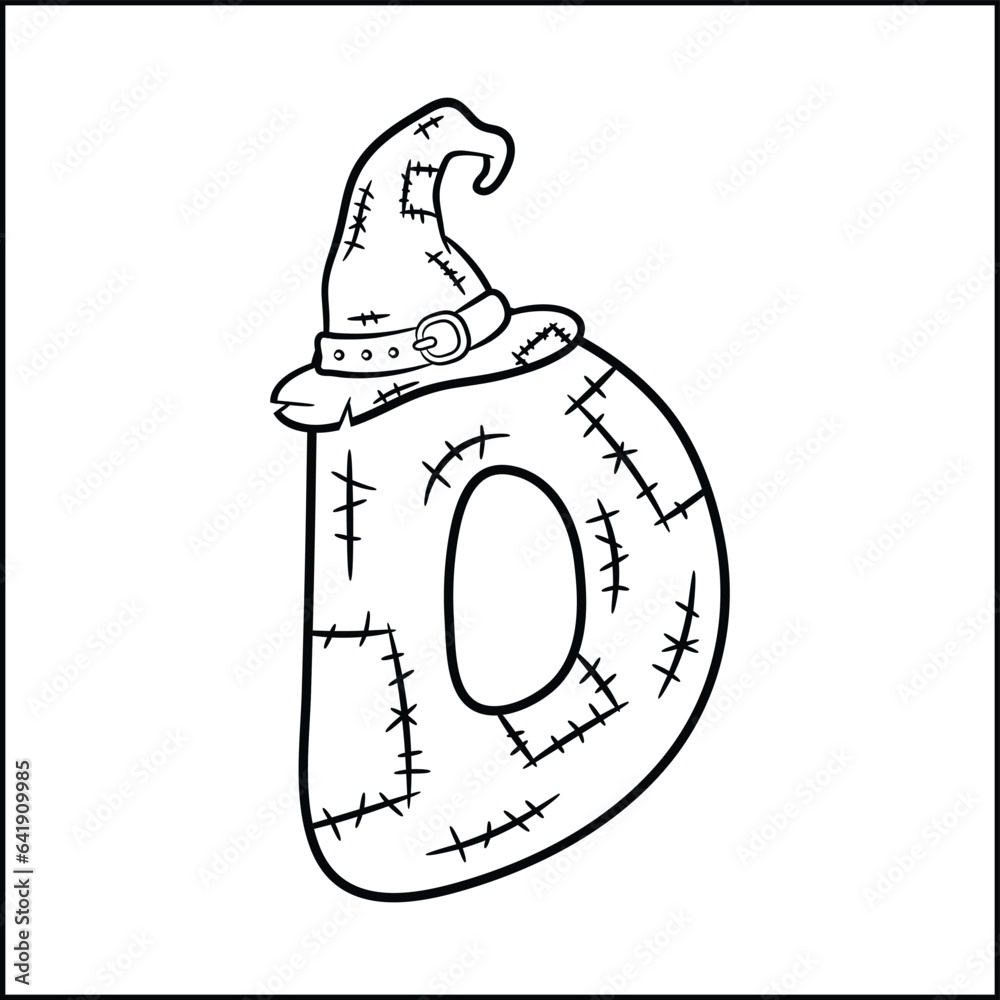 Halloween English Alphabet letter D witch sketch theme drawing for ...