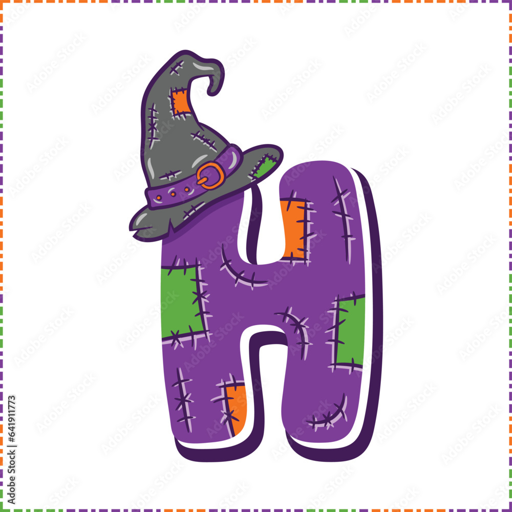 Halloween English Alphabet letter H witch theme drawing Stock Vector ...