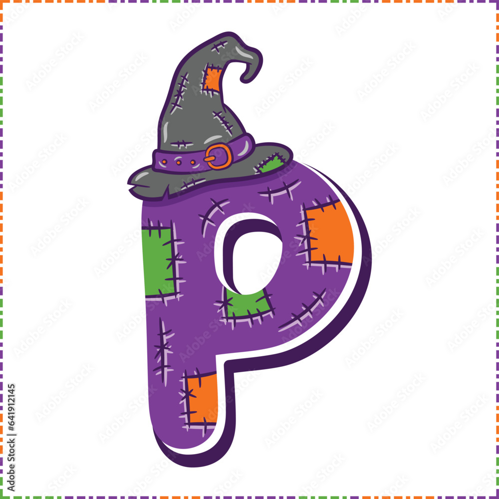 Halloween English Alphabet letter P witch theme drawing Stock Vector ...