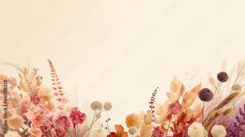Dried flowers border banner, yellow background Stock Photo | Adobe Stock