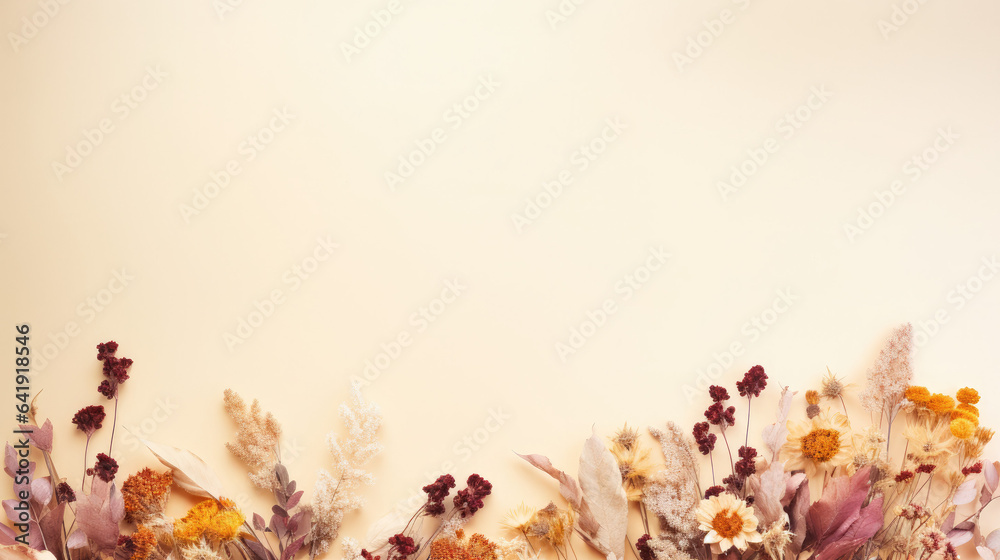 Dried flowers border banner, yellow background Stock Photo | Adobe Stock