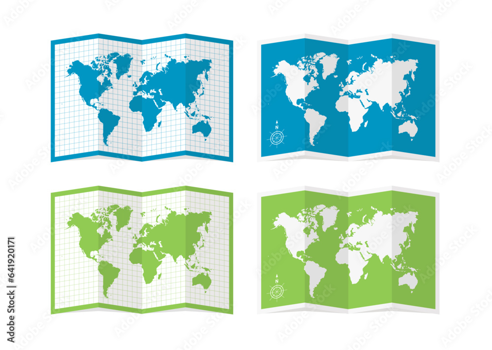 Vector illustration of four-fold world map Stock Vector | Adobe Stock