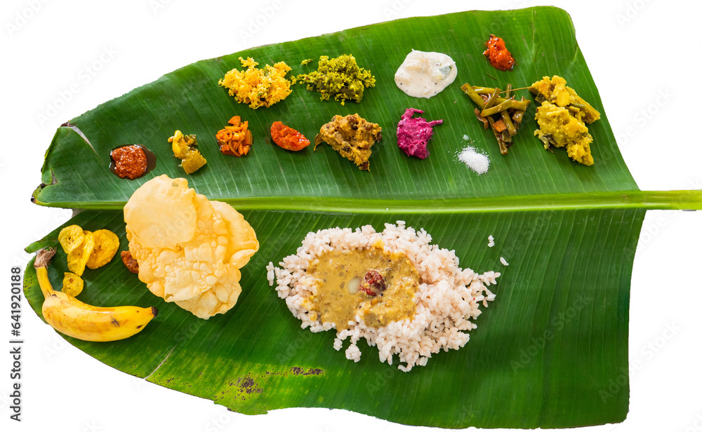 Onam Sadhya Thali on Banana Leaf - Traditional Kerala Vegetarian Feast ...
