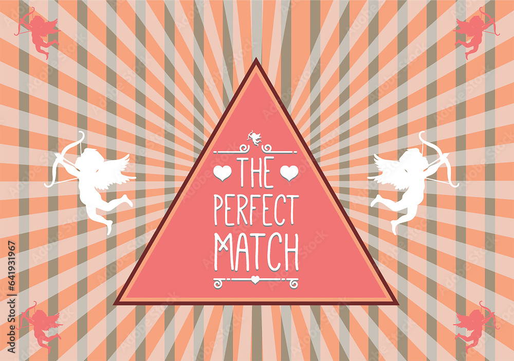 Digital png of the perfect match text with hearts and cupids over ...