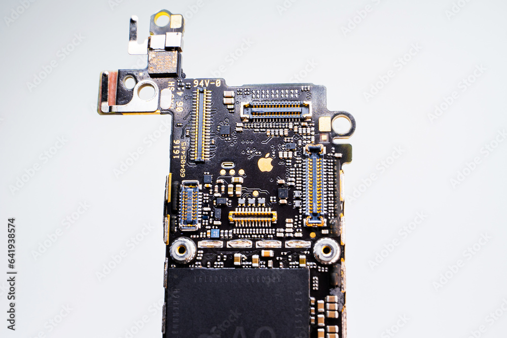 Kyiv, Ukraine - August 25, 2023: central board chip from an iPhone ...