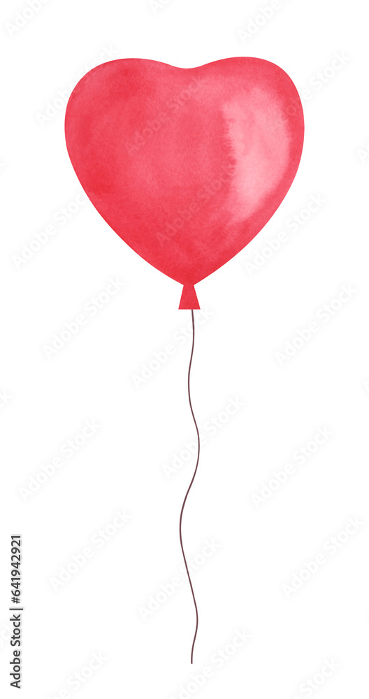 Red watercolor inflatable balloon isolated on a white background. Hand ...