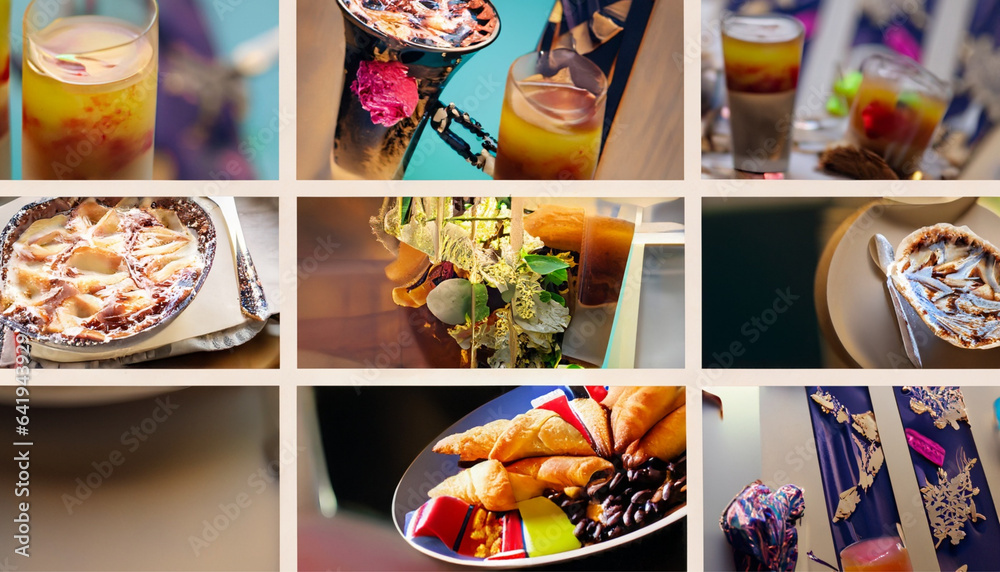 collage of images of food, collage capturing the dynamic moments of a ...