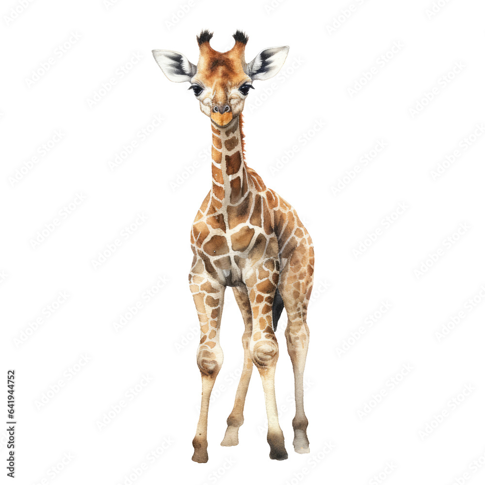 Baby giraffe watercolor clipart on transparent background. Generative ...
