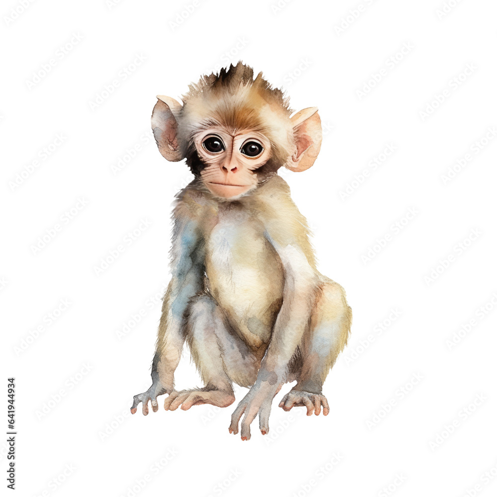 Baby monkey watercolor clipart on transparent background. Generative AI ...