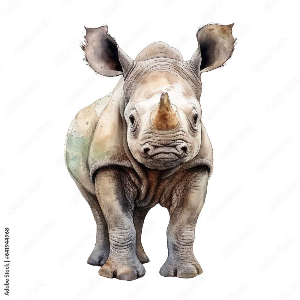 Baby rhino watercolor clipart on transparent background. Generative AI ...