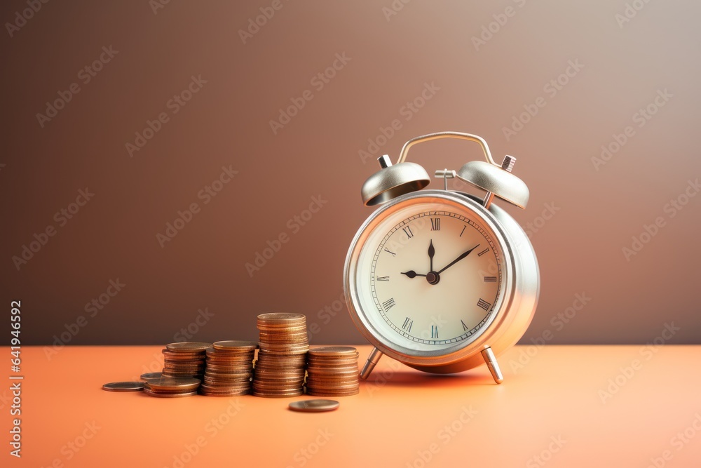 Time is Money: Coin with Clock Face Goes into Coin Bank AI Generated ...