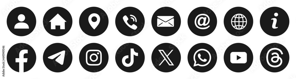 Set of popular social media logo with contact icon. editorial set ...