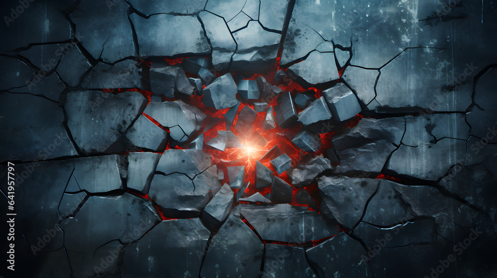 Firewall Fracture. Cracks form on a digital wall, depicting a ...