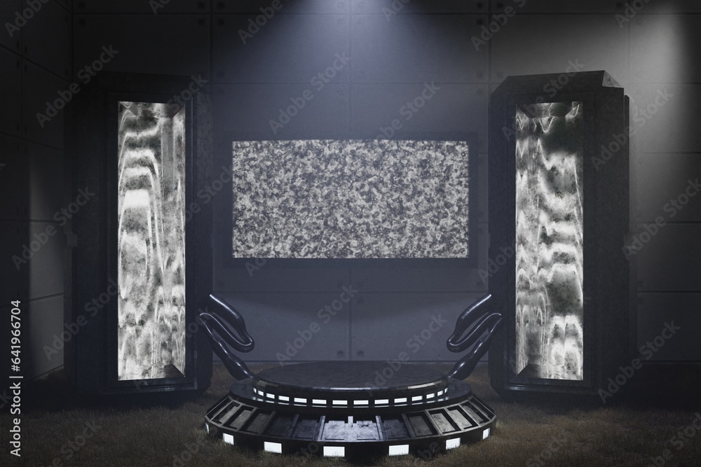 Creative drawing of 3D simulation scene color product exhibition stand ...