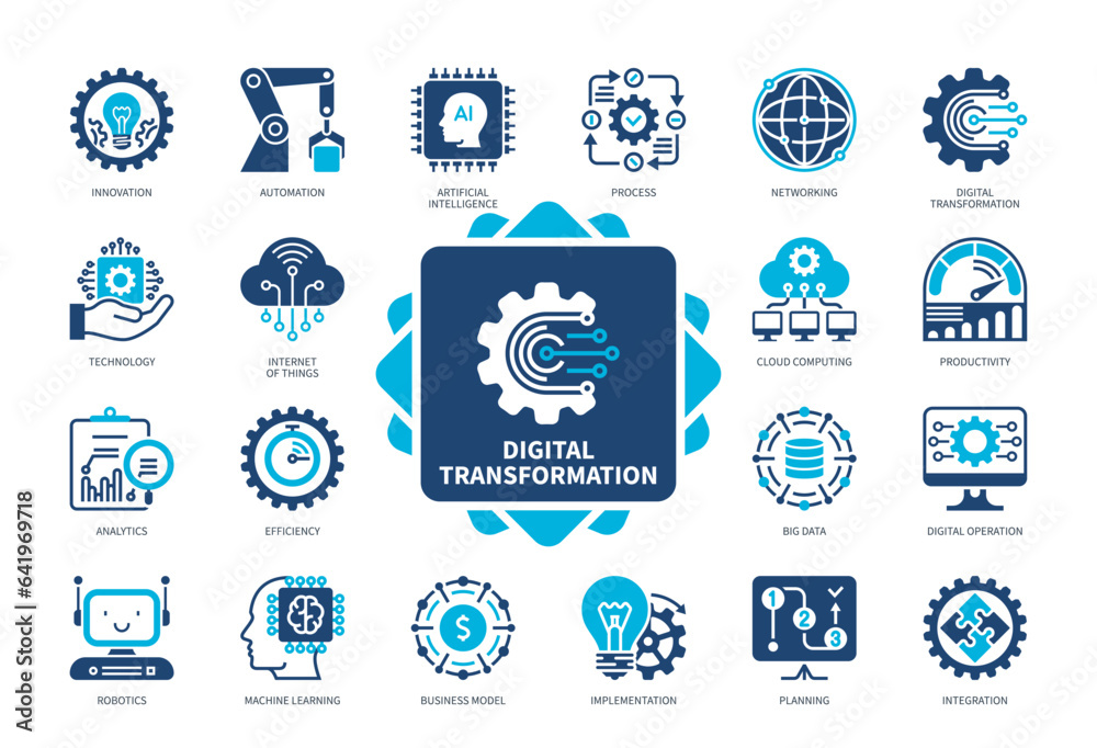 Digital Transformation Icon Set Networking Big Data Innovation Technology Machine Learning