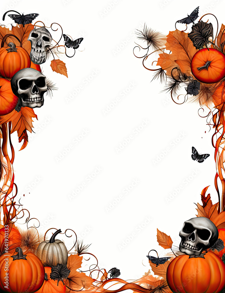 orange and black halloween border frame on plain white background Stock ...