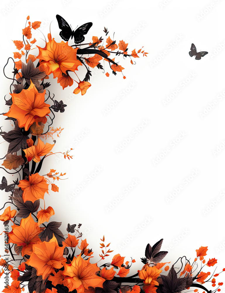 orange and black halloween border frame on plain white background Stock ...