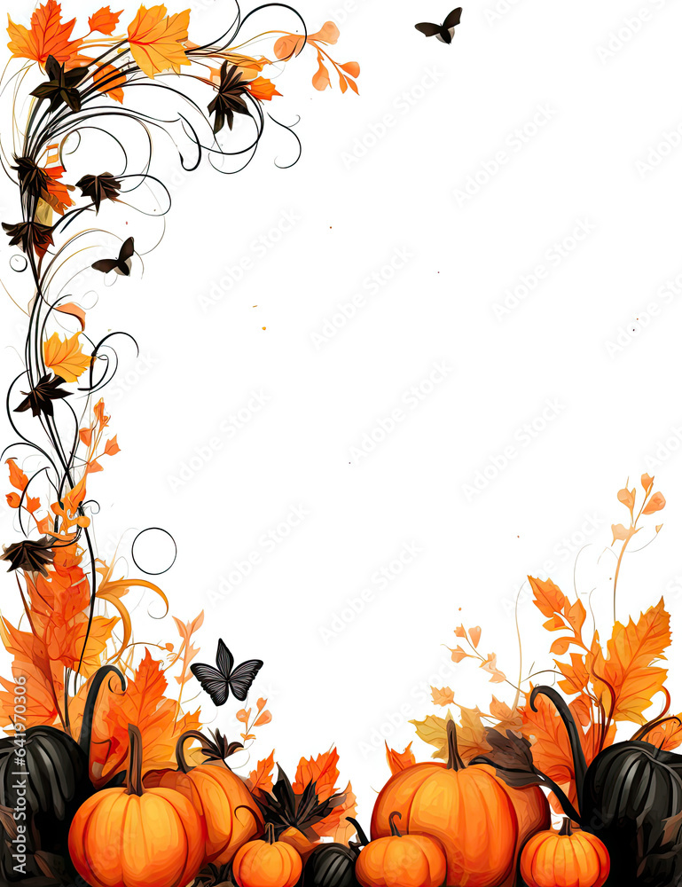 orange and black halloween border frame on plain white background Stock ...
