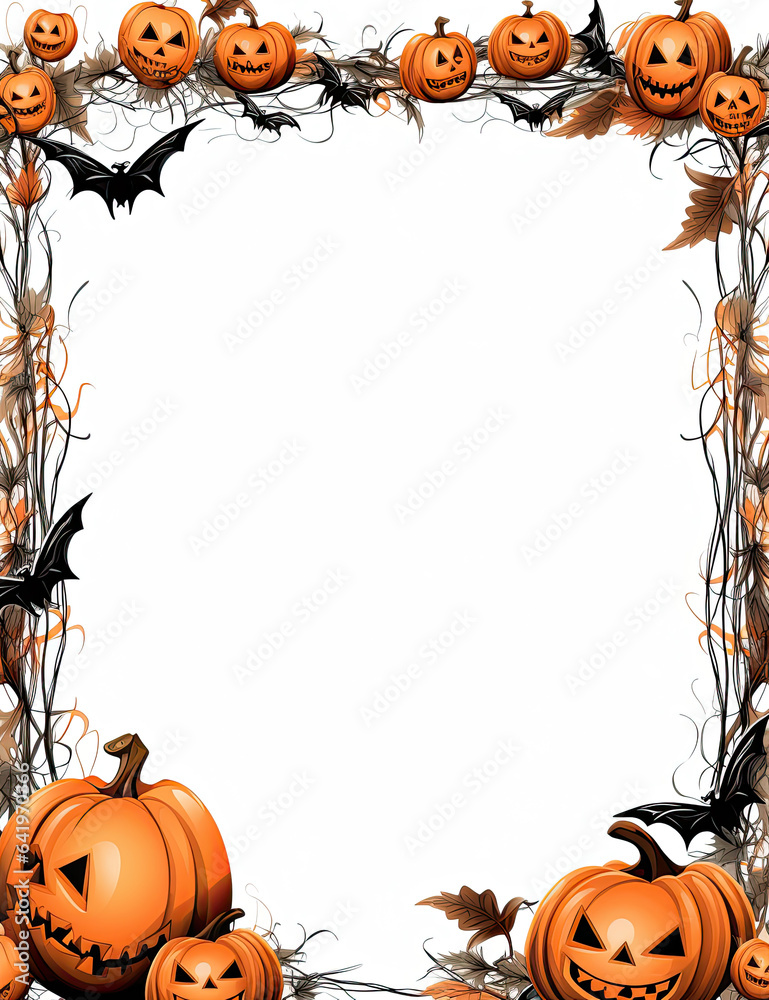 orange and black halloween border frame on plain white background Stock ...