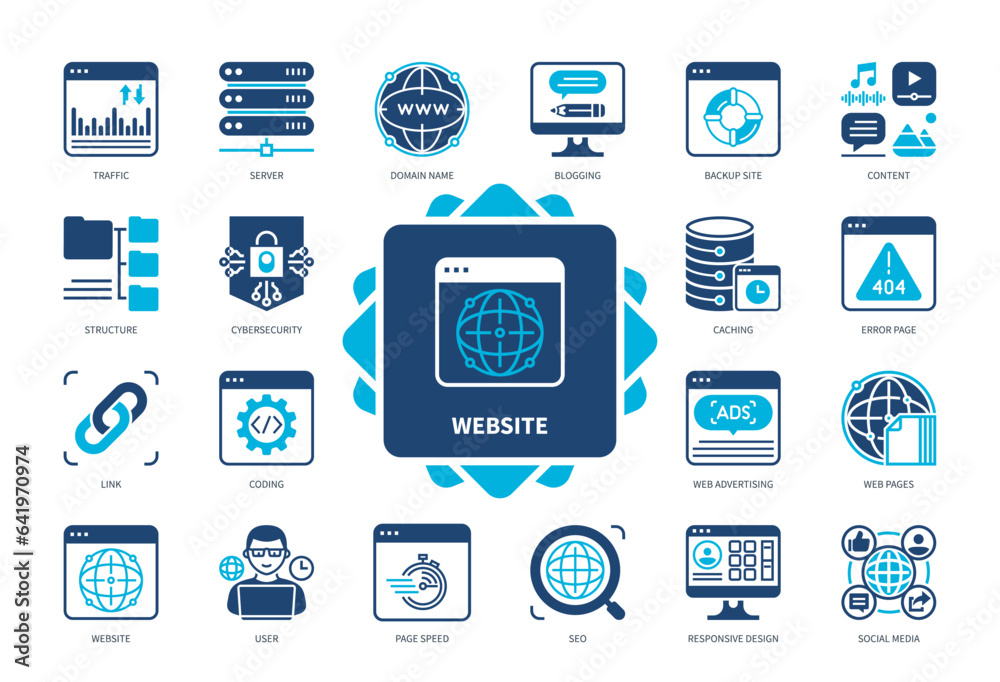 Website icon set. Server, Traffic, Structure, Responsive Design ...