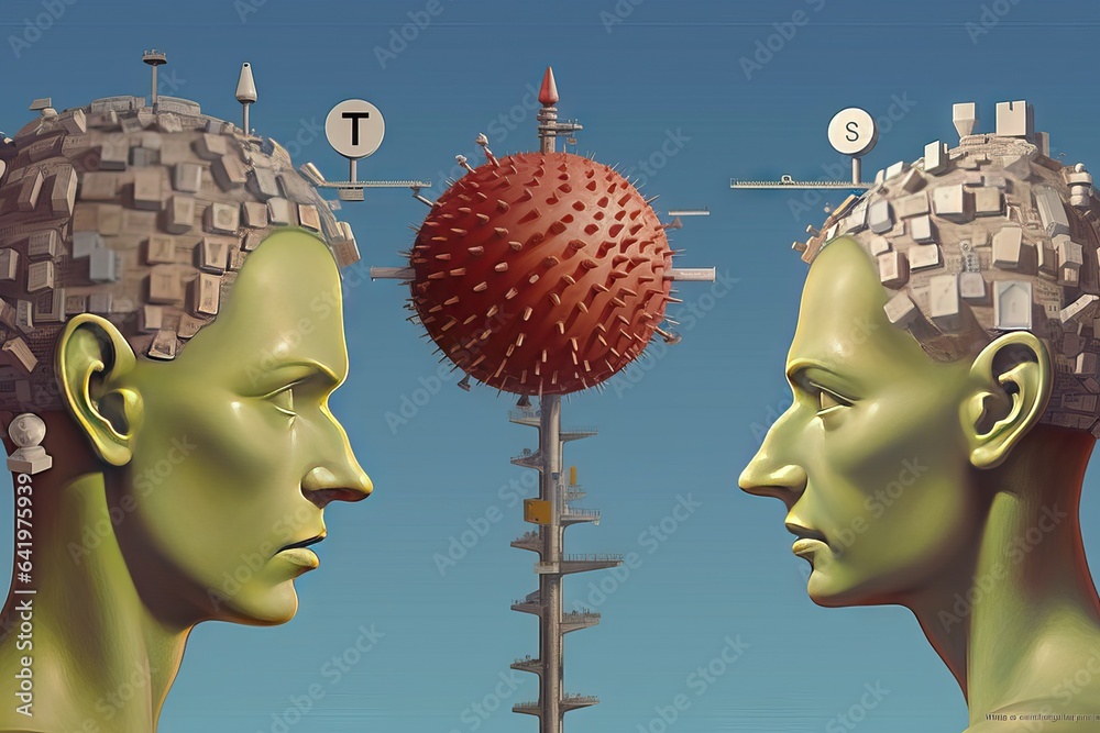 warning yellow sky act caution red sign work halt stop concep blue ...