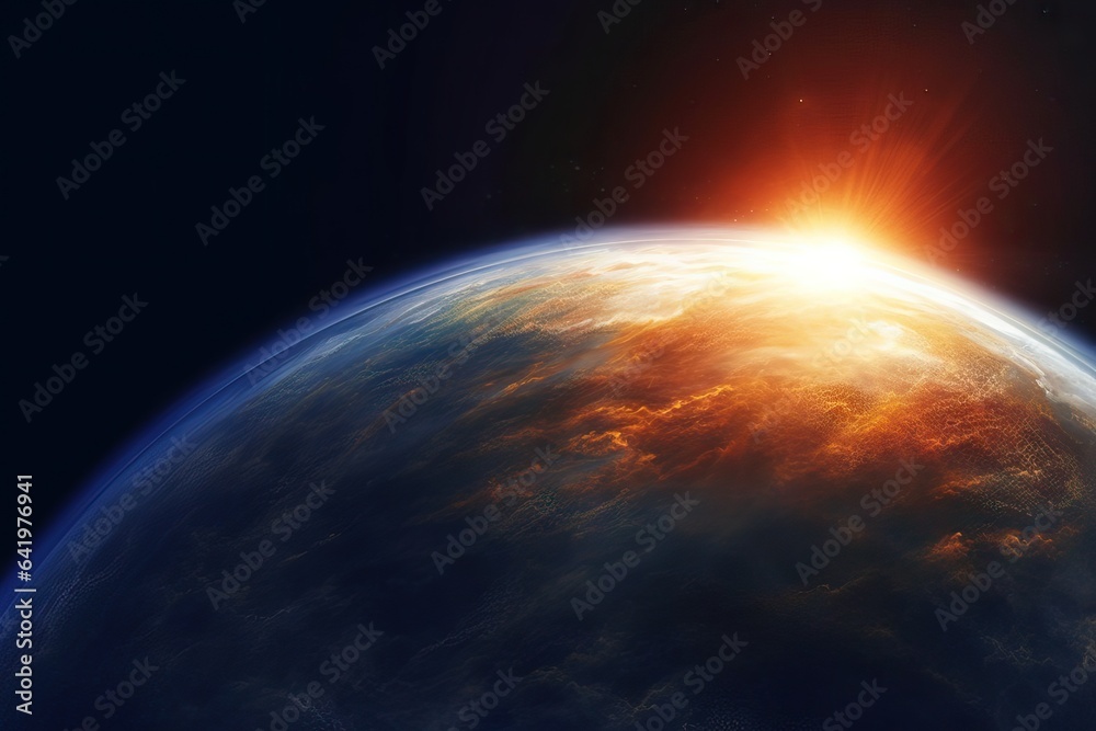 solar blue reflections sun sphere foggy space background sea sun copy ...