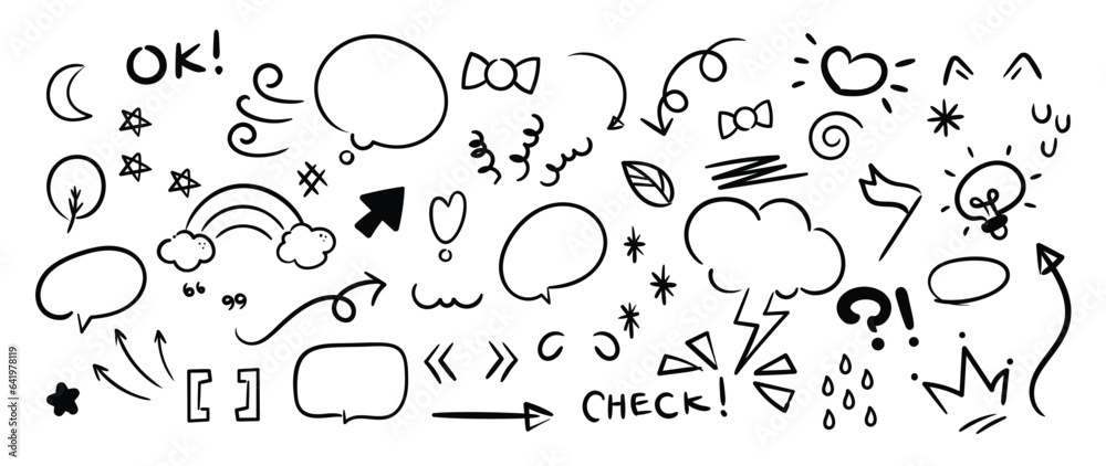 Set of cute pen line doodle element vector. Hand drawn doodle style ...