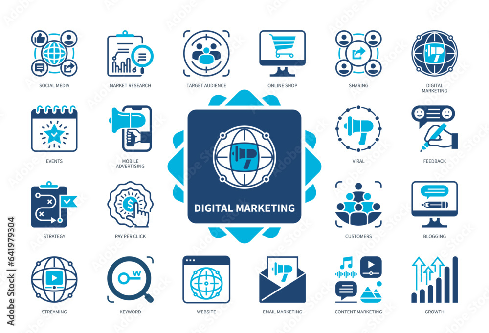 Digital Marketing icon set. Market Research, Viral, Mobile Advertising ...