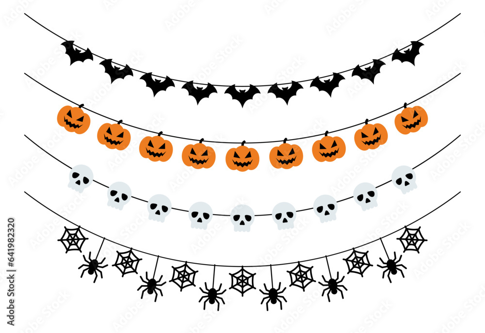 Bunting set with pumpkins, bats, spiders and skulls. Garlands for ...