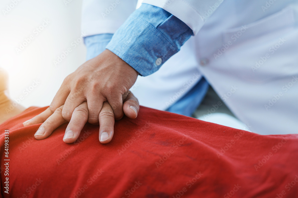 Heart attack, First aid Emergency CPR of Asian male people, CPR keeps ...